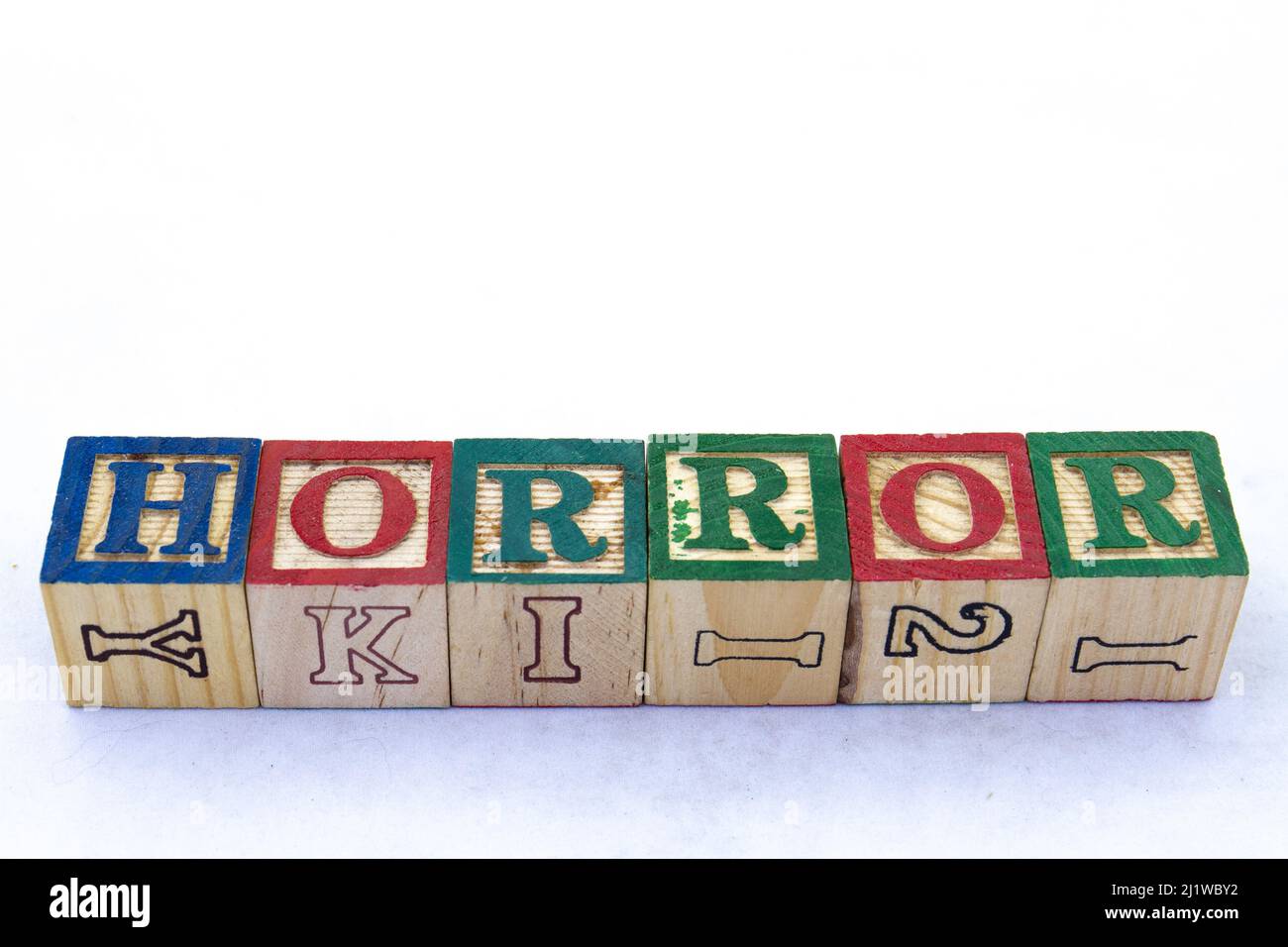 The term HORROR visually displayed on a clear background with copy ...