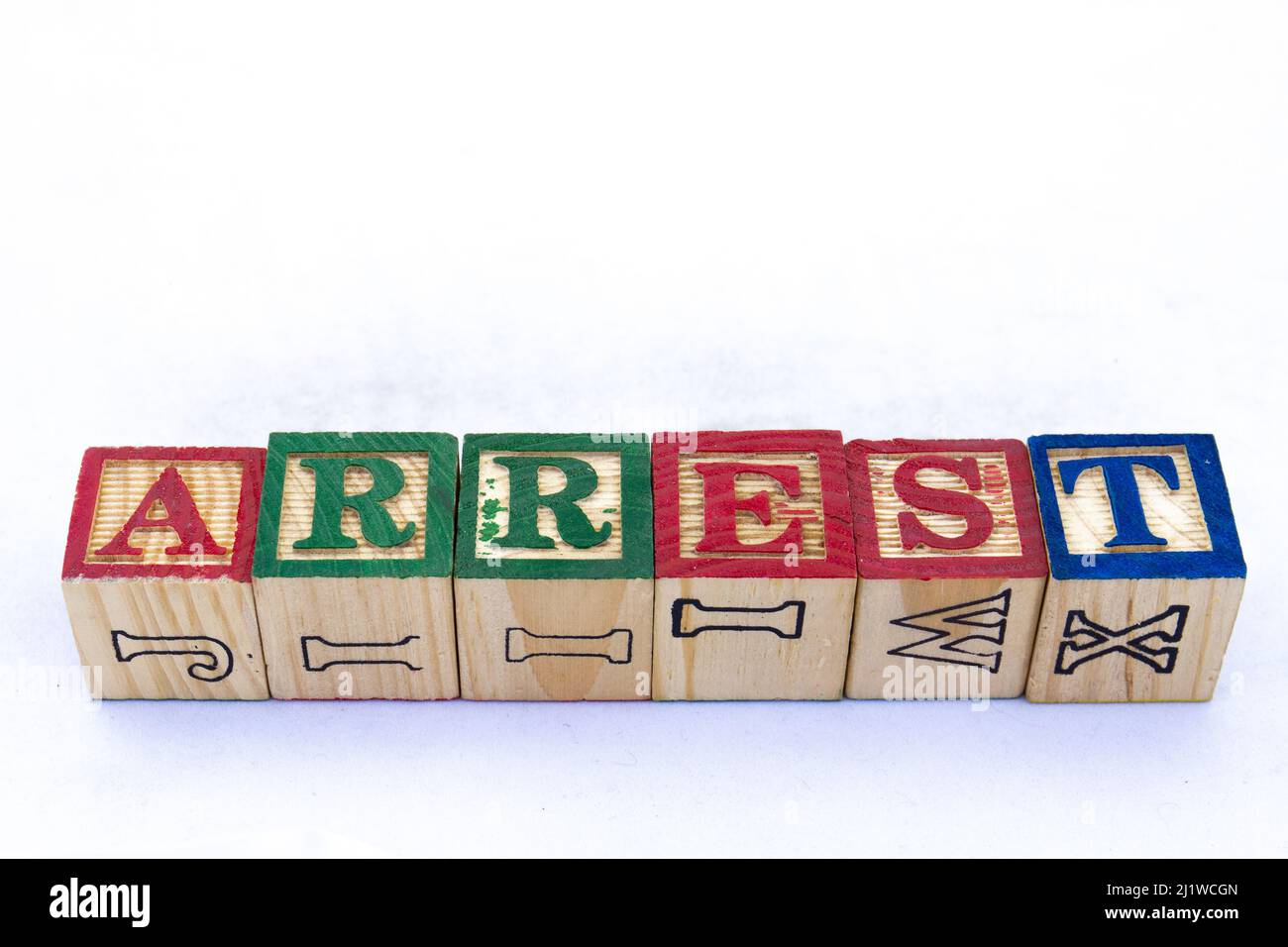 The term ARREST visually displayed on a clear background with copy ...