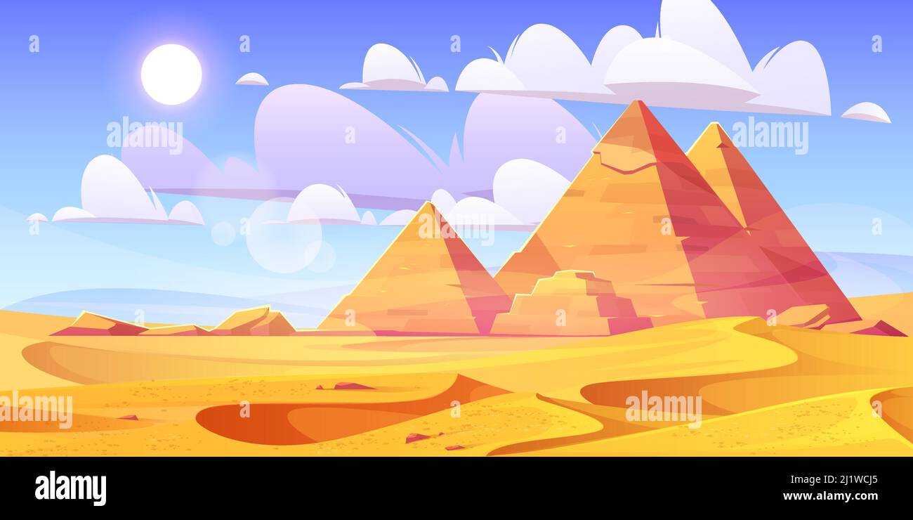 Egyptian desert with pyramids. Vector cartoon illustration of landscape ...