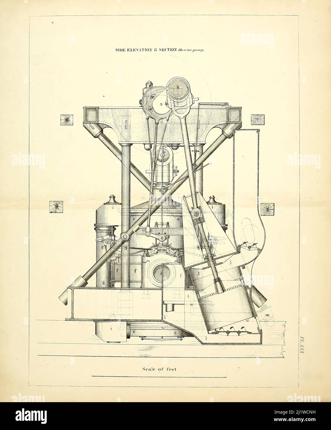 Steam Engine Side Elevation and sections from Appleton's dictionary of ...