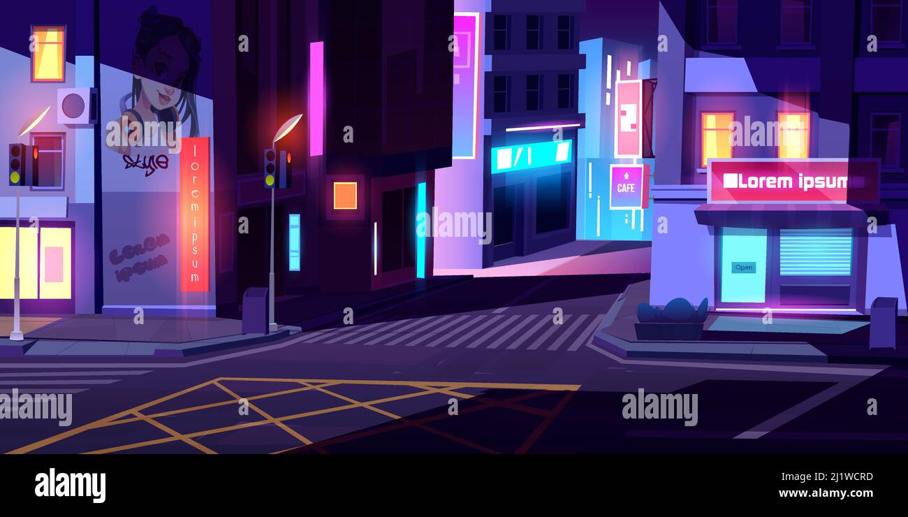 City street with houses, road with pedestrian crosswalk, traffic lights ...