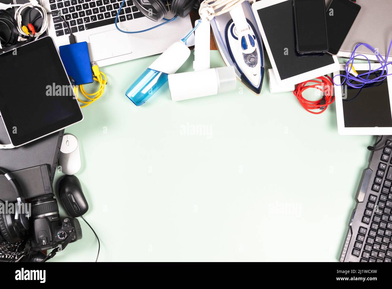 Old computers, digital tablets, mobile phones, many used electronic ...