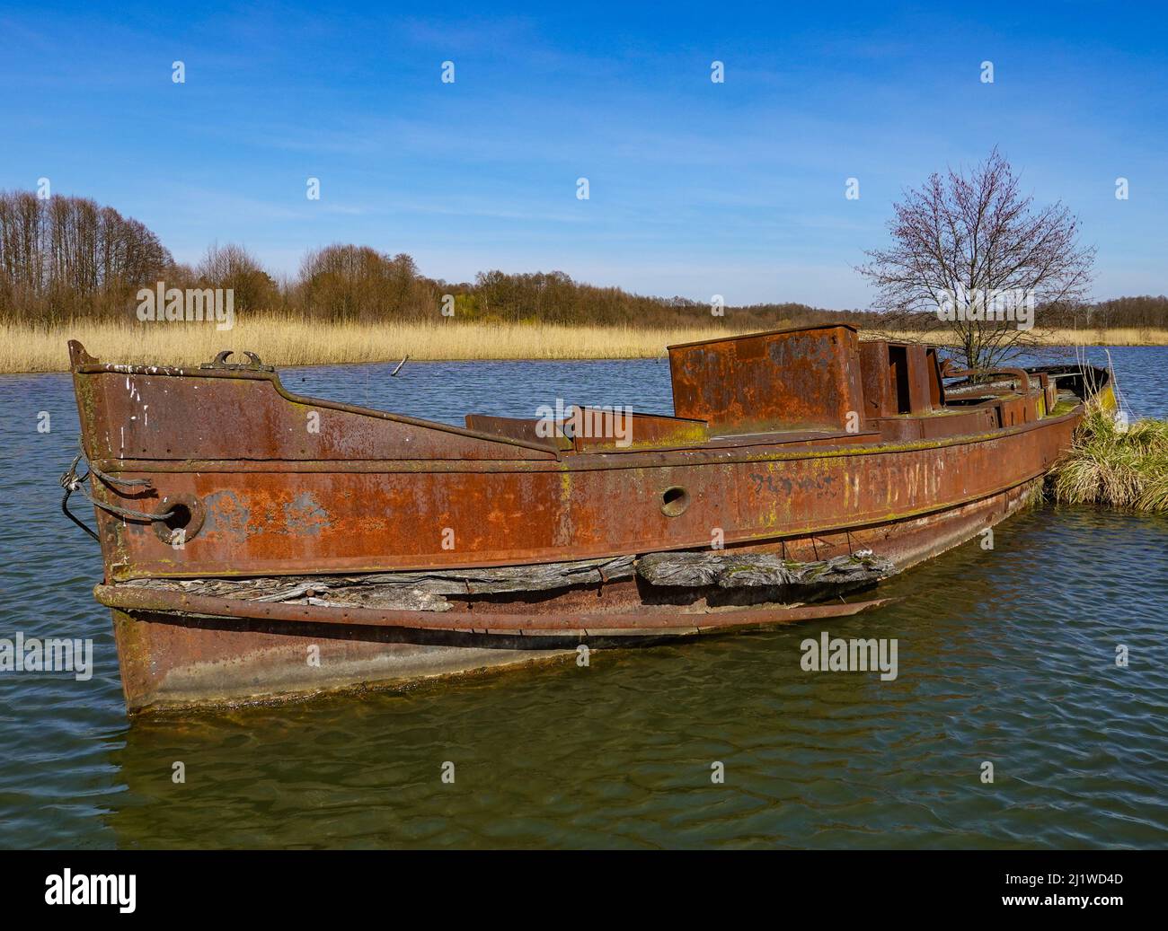 27 March 2022, Brandenburg, Fürstenwalde: The old shipwreck "Hedwig ...