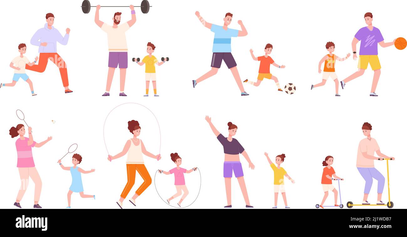 Parents fitness sports. Family practicing sportive exercise gym, parent ...