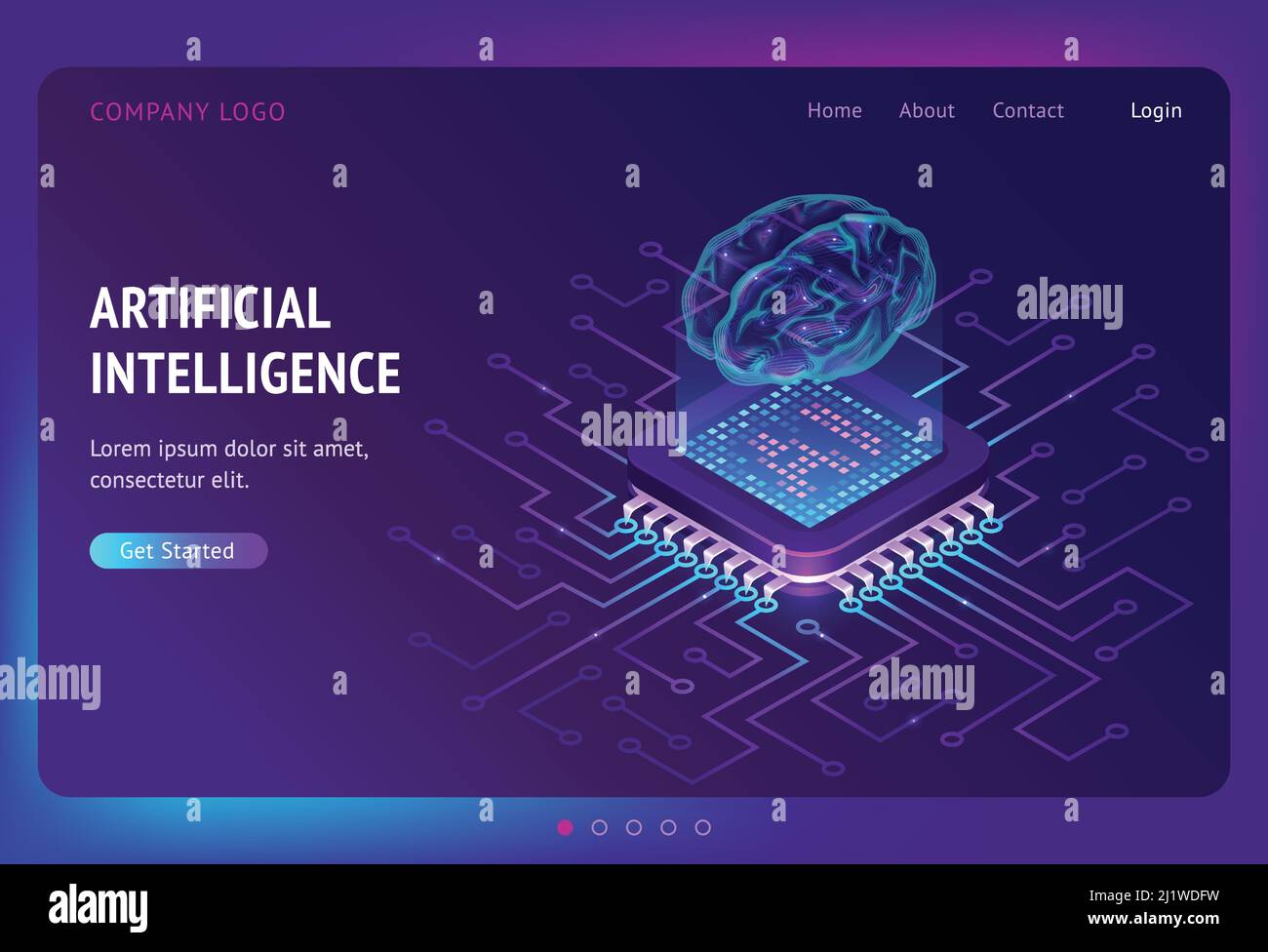 Artificial intelligence isometric landing page, ai technologies ...