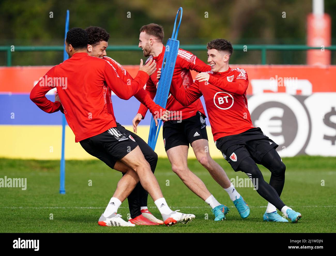 Left to right, Wales' Ben Cabango, Brennan Johnson, Rhys Norrington ...