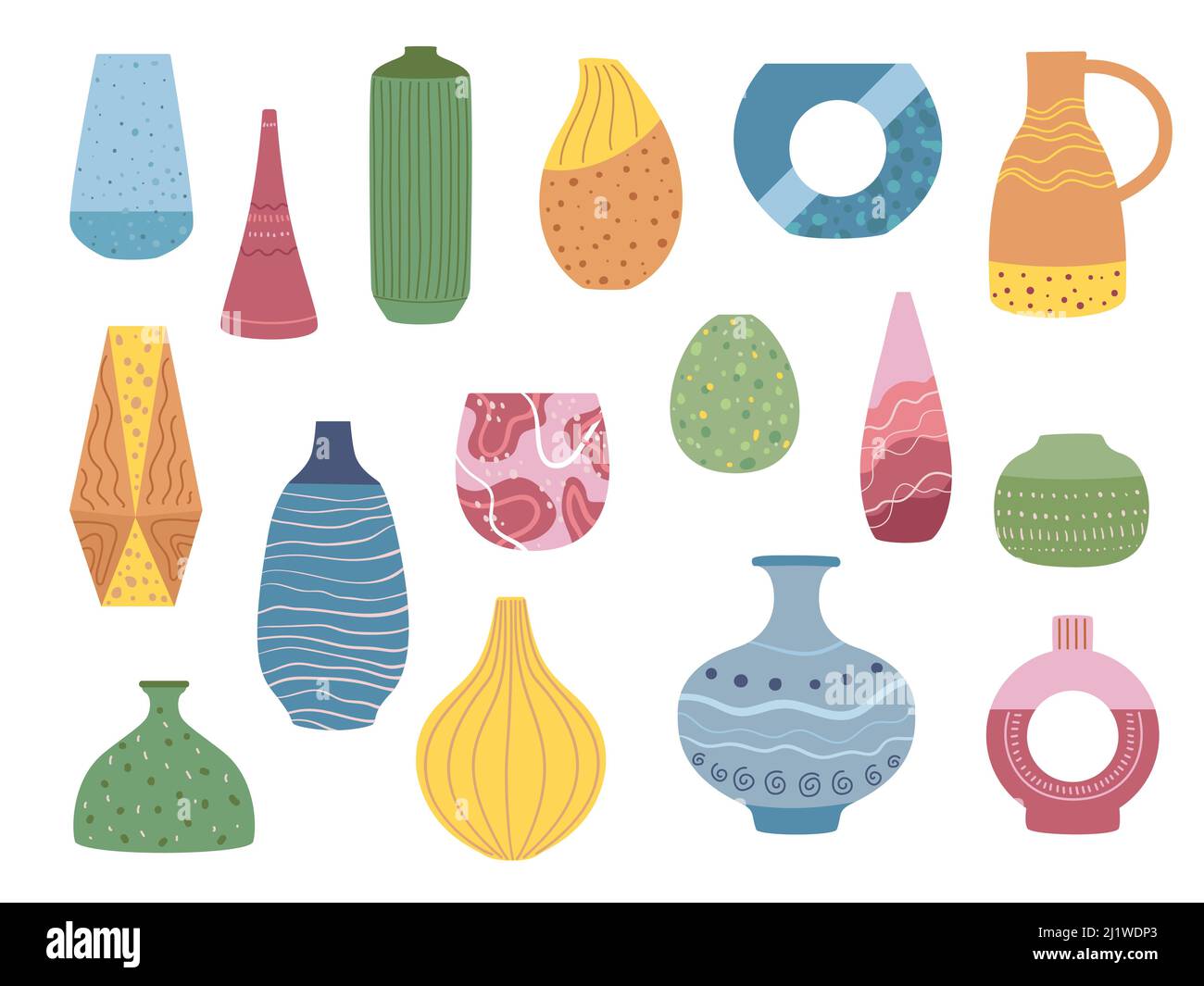 Ceramic vases. Modern pottery, different contemporary shapes, isolated ...