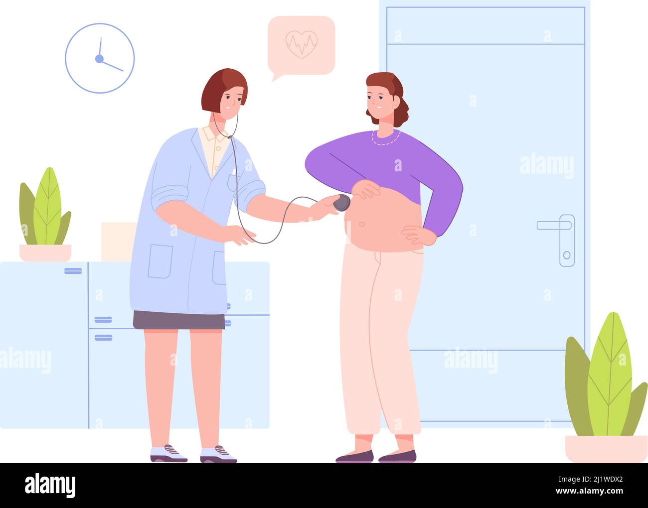 Pregnant woman at obstetrician. Medic midwife check up baby prenatal ...