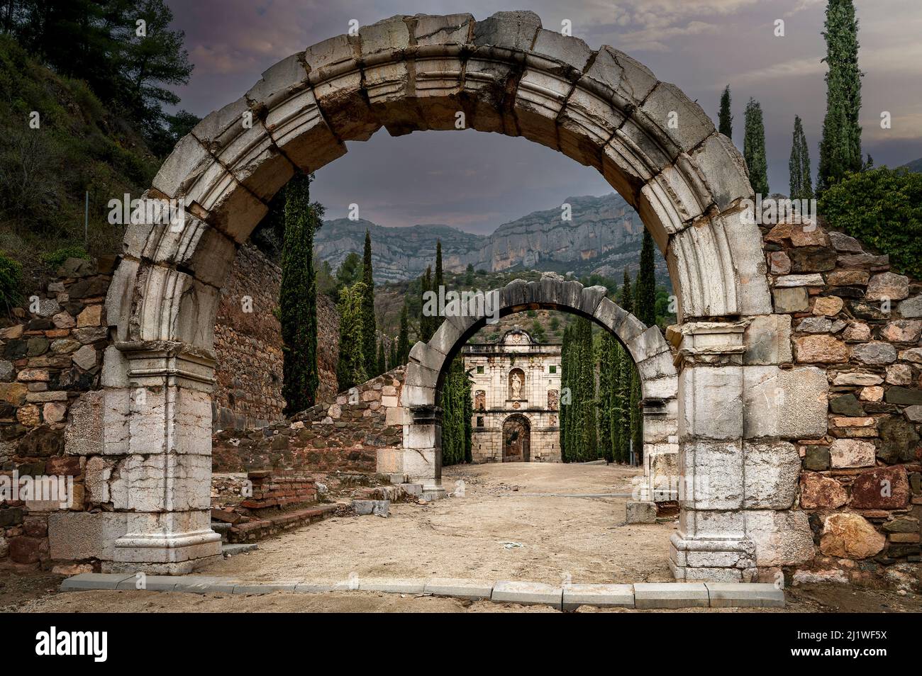 Entrance arches to the charterhouse of Santa María de Escaladei, in El ...
