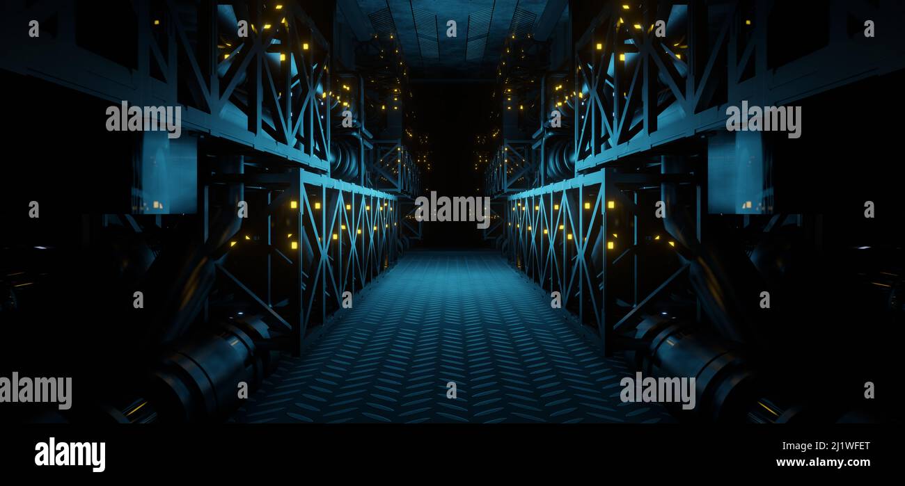 Empty Club Futuristic Hallway Spaceship Interior Reflective Black