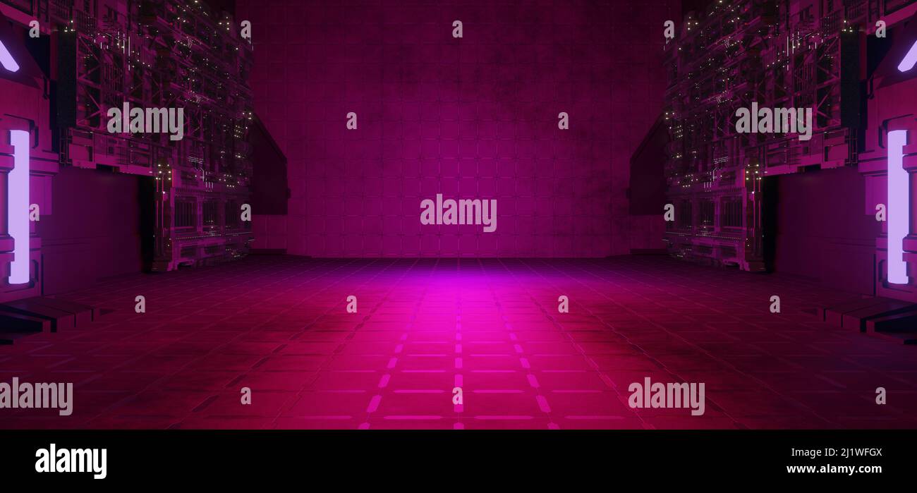 Futuristic Industrial Corridor Hangar Basement Underground Hallway ...