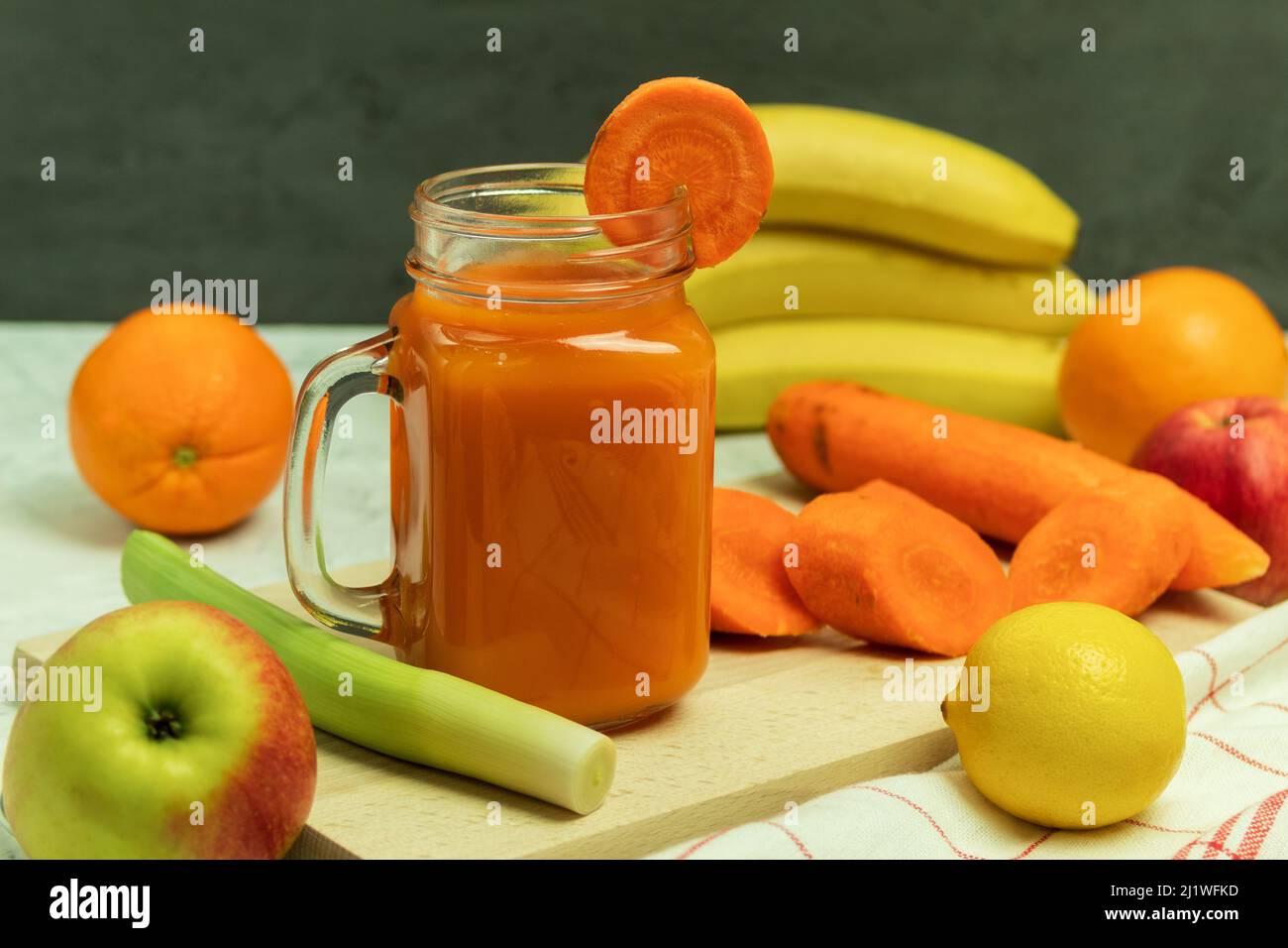 Delicious fruit smoothie made from fresh fruits. A glass of freshly ...