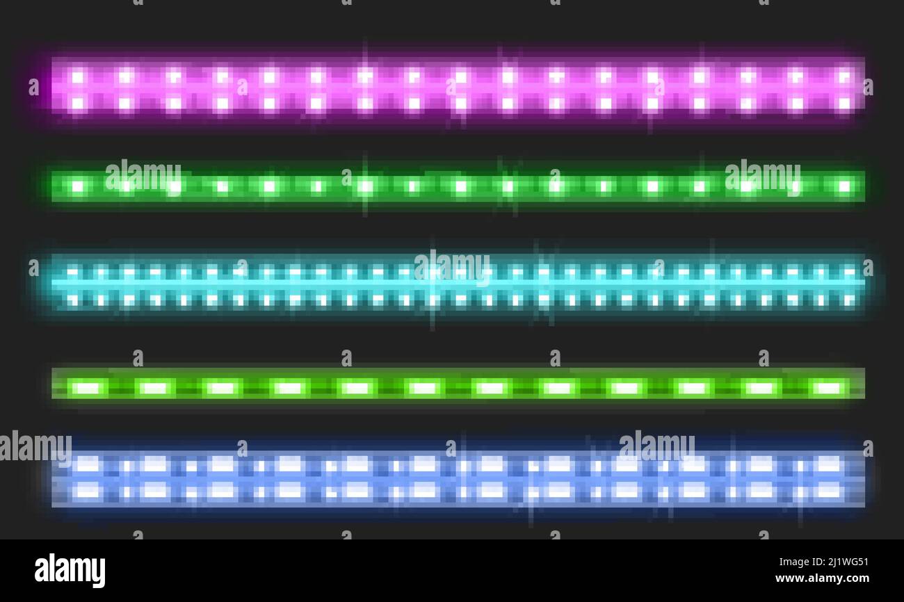Double row led strips with neon glow effect isolated on transparent ...