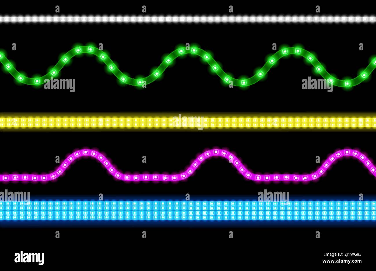Led strips with neon light effect isolated on transparent background ...