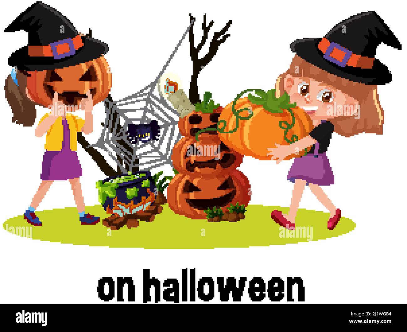 English prepositions of time with halloween scene illustration Stock ...