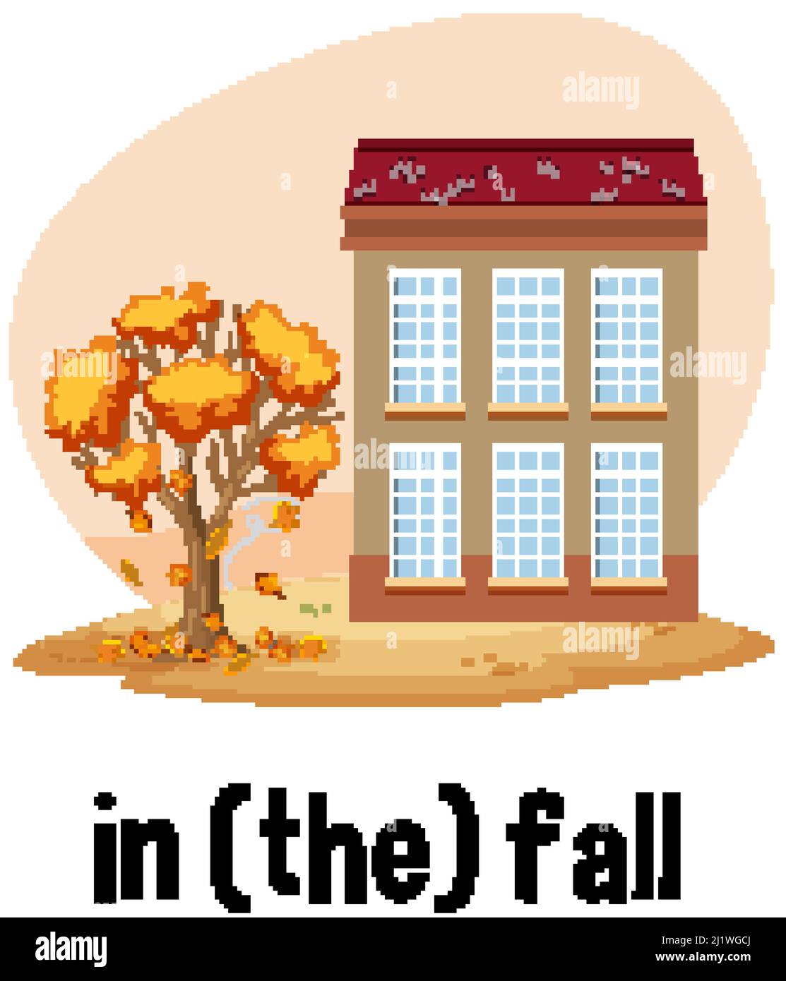 English prepositions of time with fall seasons scene illustration Stock ...