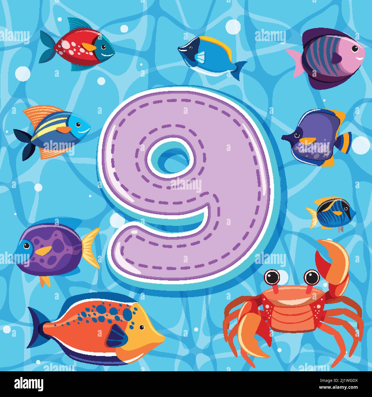 Number nine with sea animals illustration Stock Vector Image & Art - Alamy