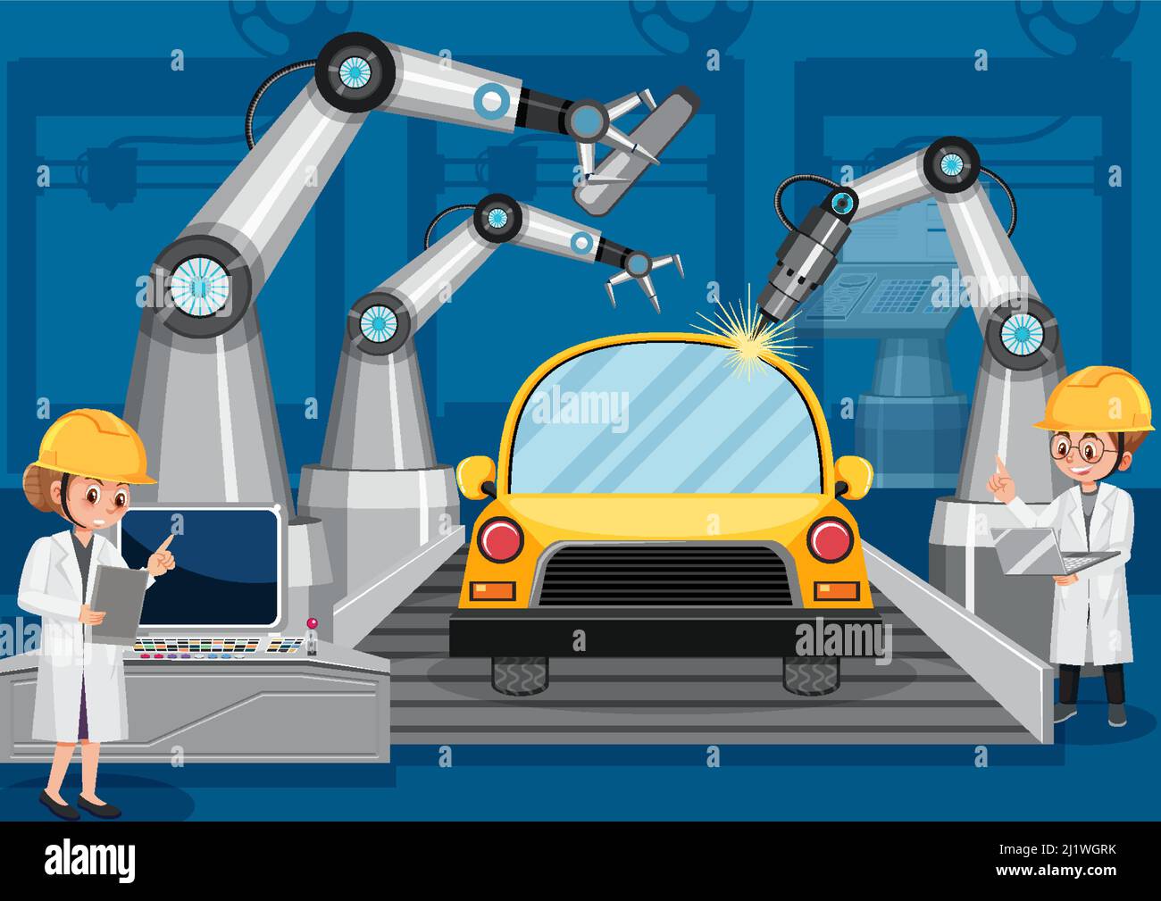 Car manufacturing automation concept illustration Stock Vector Image ...
