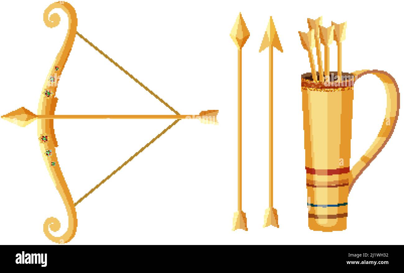 Golden bow and arrows on white background illustration Stock Vector ...