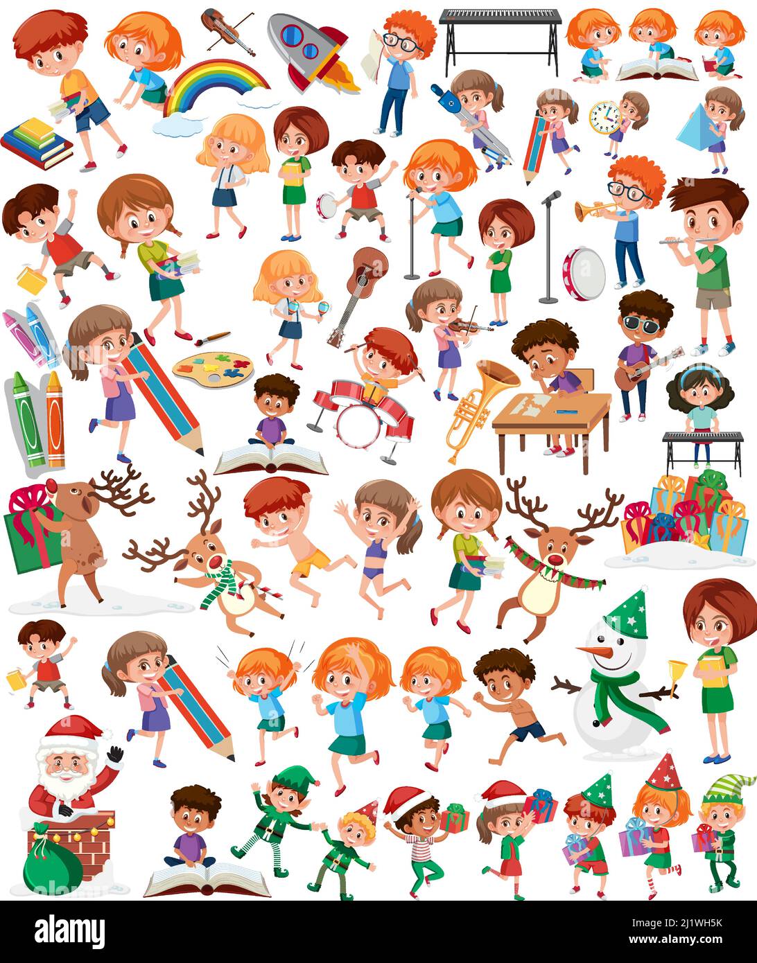 Collection of many kids doing different activities illustration Stock ...