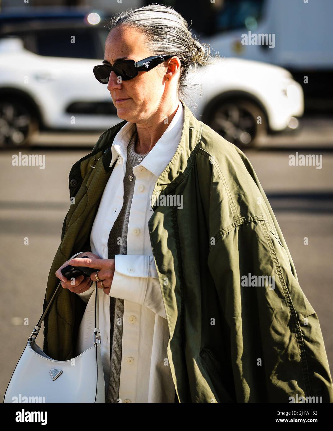 PARIS, France- March 8 2022: Brigitte Chartrand on the street in Paris ...