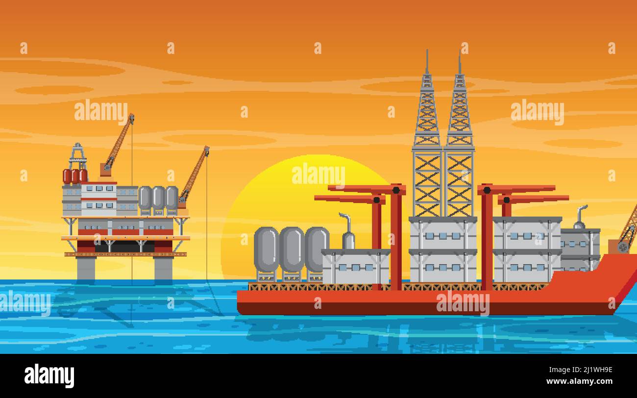 Petroleum industry concept with offshore oil platform illustration ...