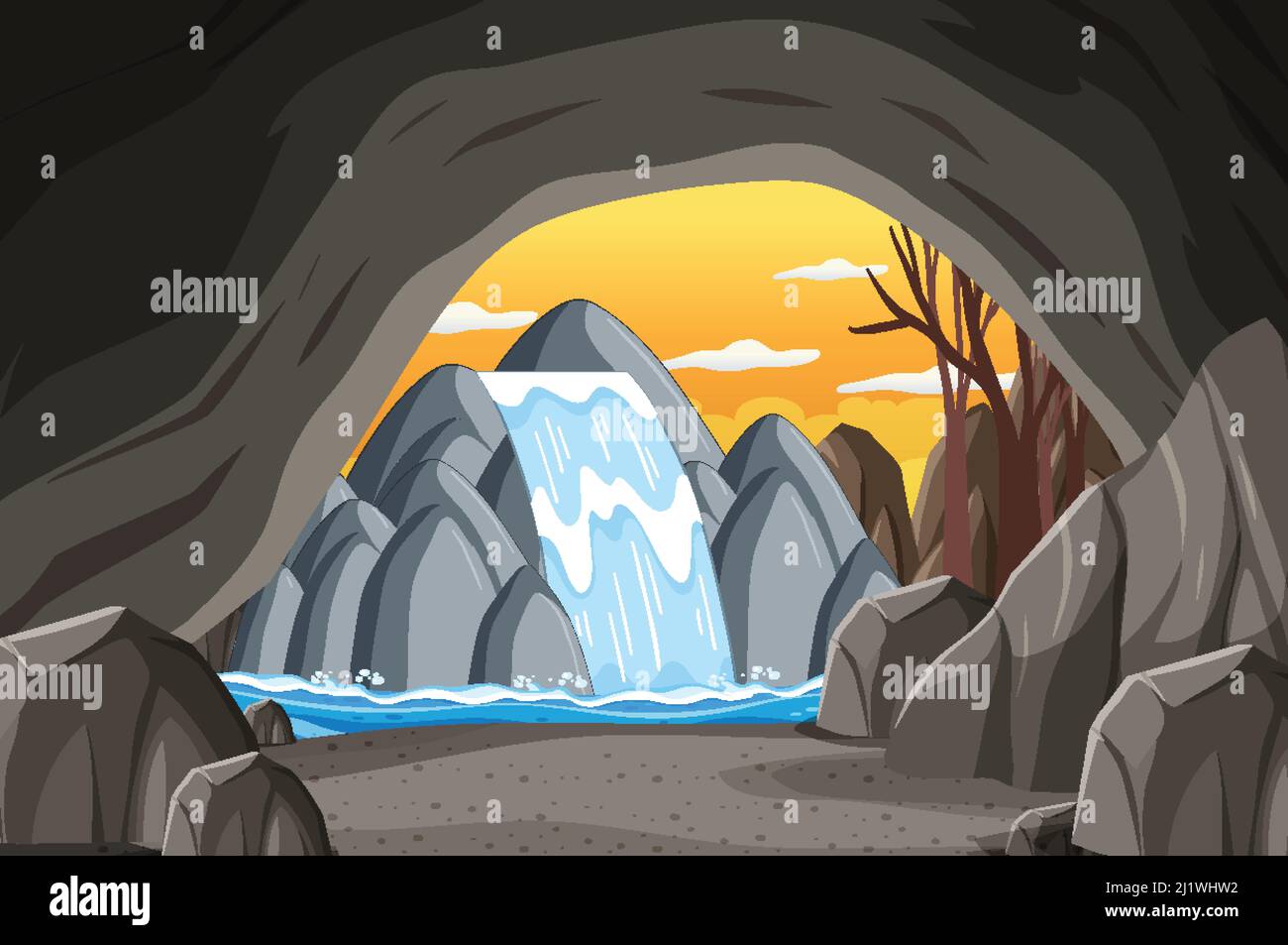 Inside cave landscape in cartoon style illustration Stock Vector Image ...