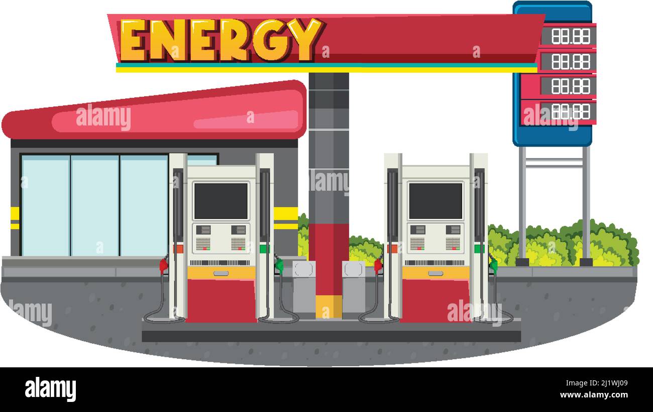 Gas station scene on white background illustration Stock Vector Image ...