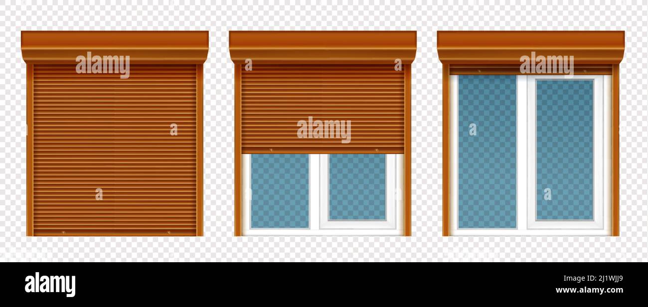 Plastic window with wooden rolling shutter isolated on transparent ...