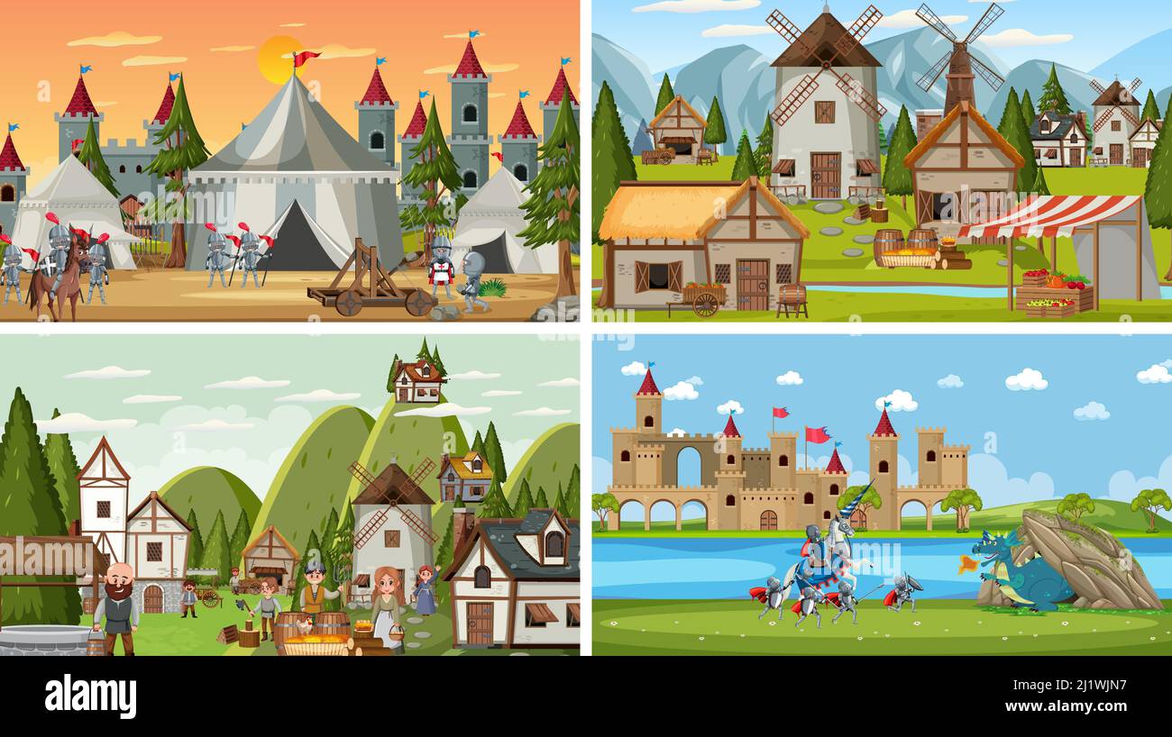 Set of different scene medieval illustration Stock Vector Image & Art ...