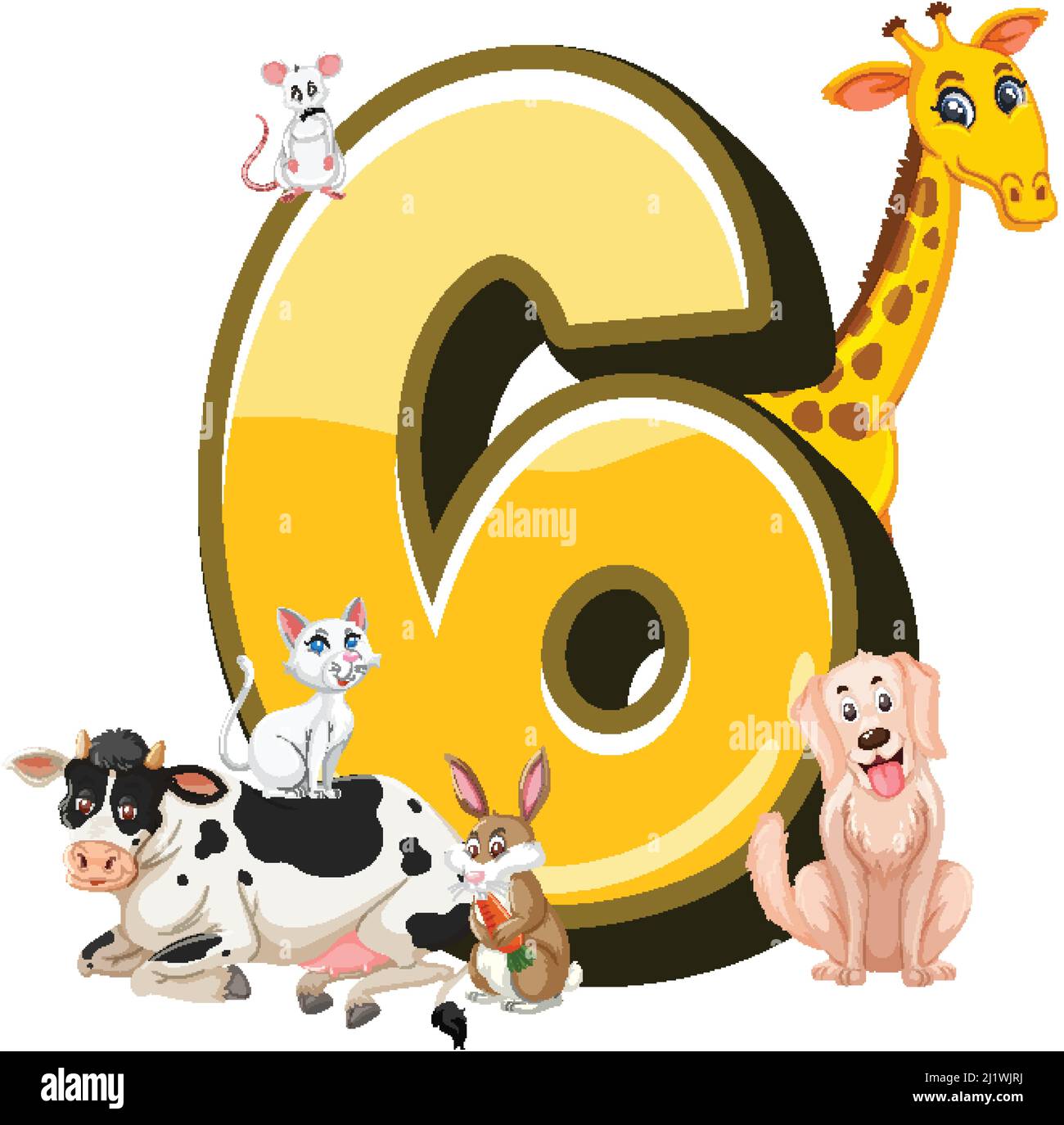 Different six animals attached to number six illustration Stock Vector ...