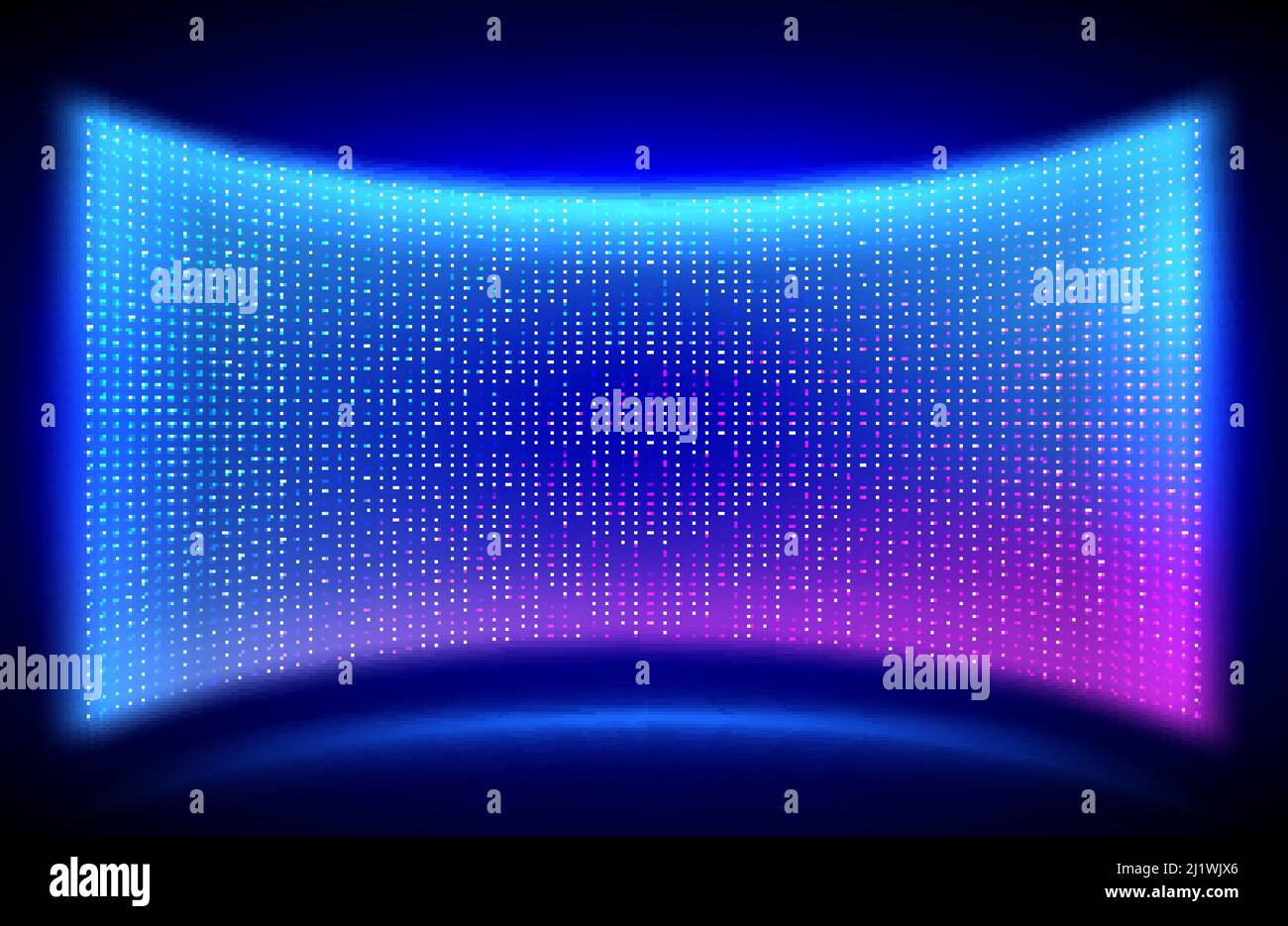 Led concave wall video screen with glowing blue and purple dot lights ...