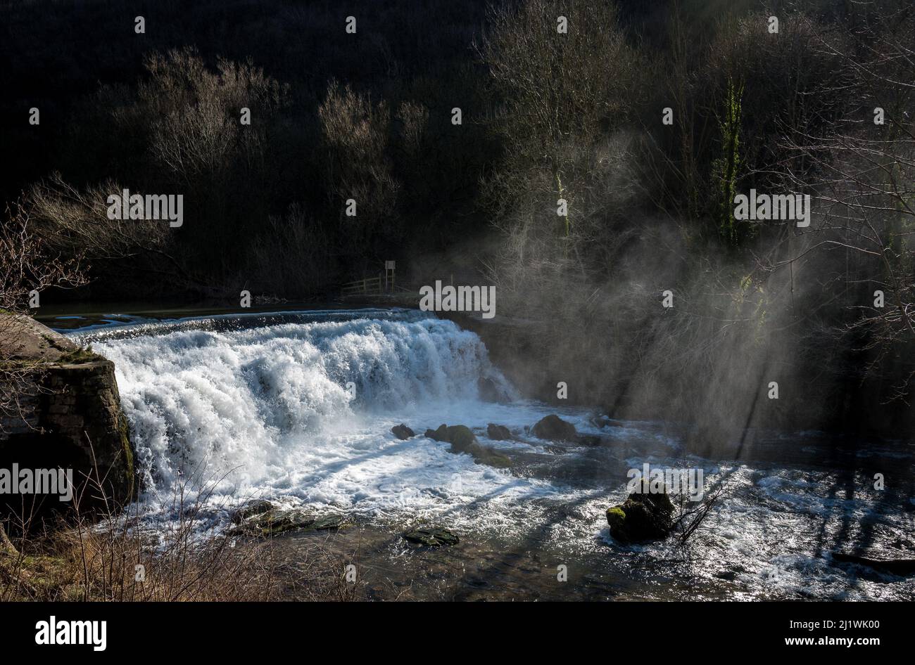 Waterfall at Monsal Dale weir, Derbyshire, England, UK Stock Photo - Alamy