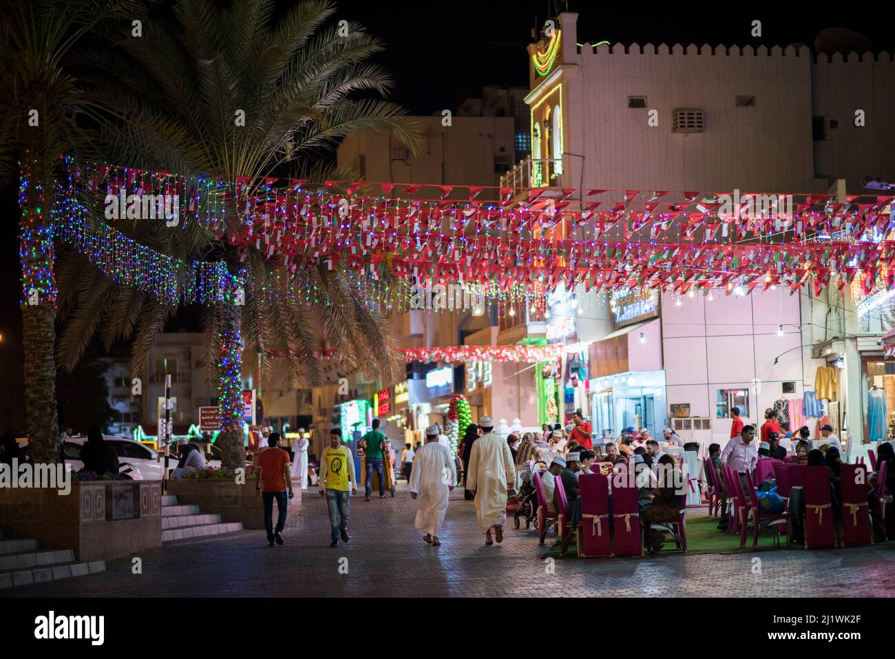 Muscat,Oman - March 05,2022 : Night views of the streets, shops and ...