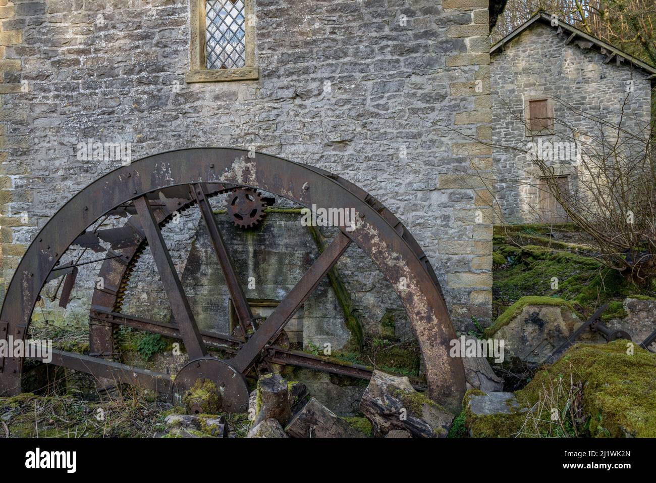 Derelict water powered mill, Ashford in the Water, Derbyshire, England ...