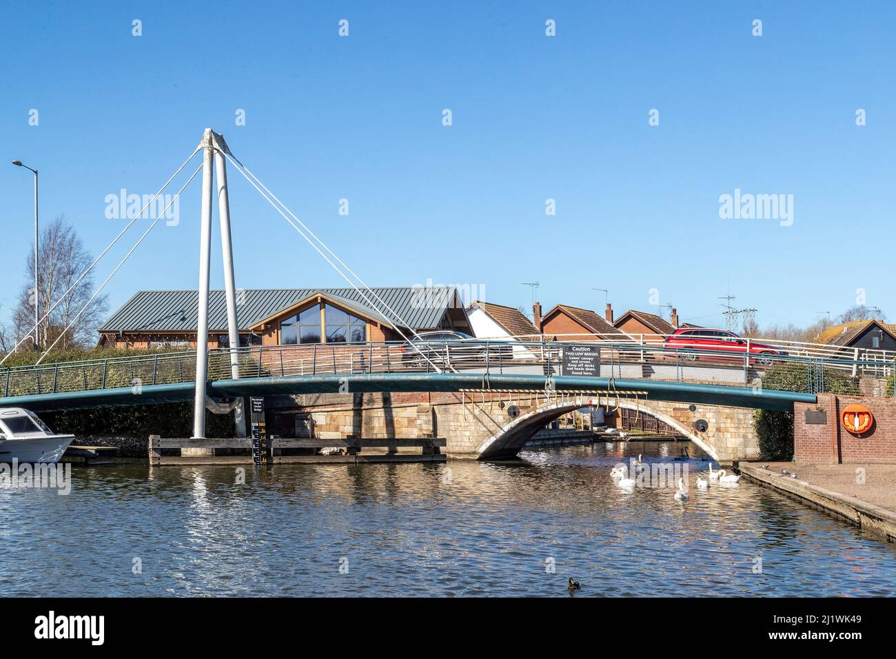 Water front at Wroxham on the Norfolk broads on a clear sunny day ...
