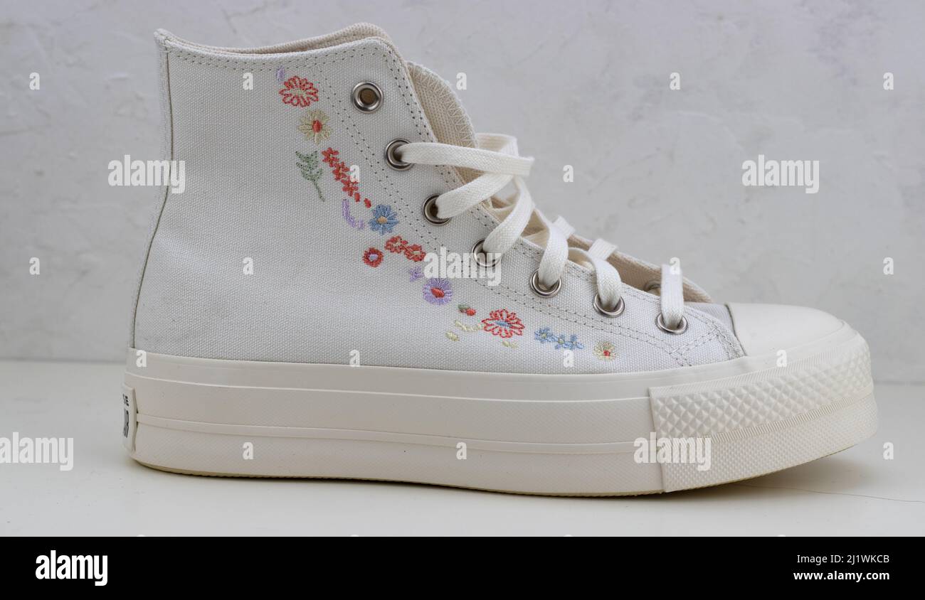 The Converse Chuck Taylor All Star High white sneaker isolated on white ...