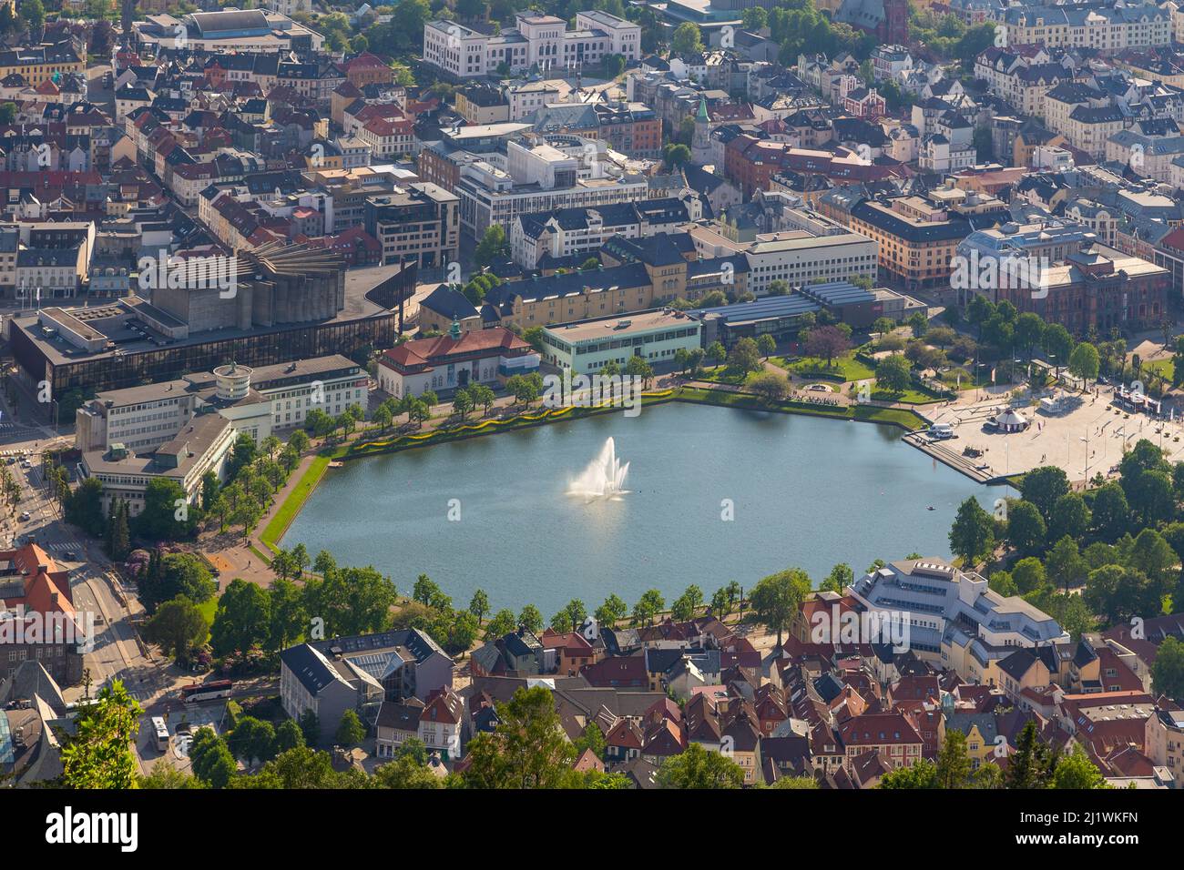 Bergen Norway - 28 May 2018: Panoramic view of Bergen from Mount Floyen ...