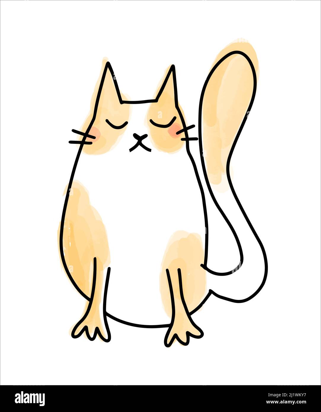 Vector Funny doodle cat with watercolor spots on the background Stock ...
