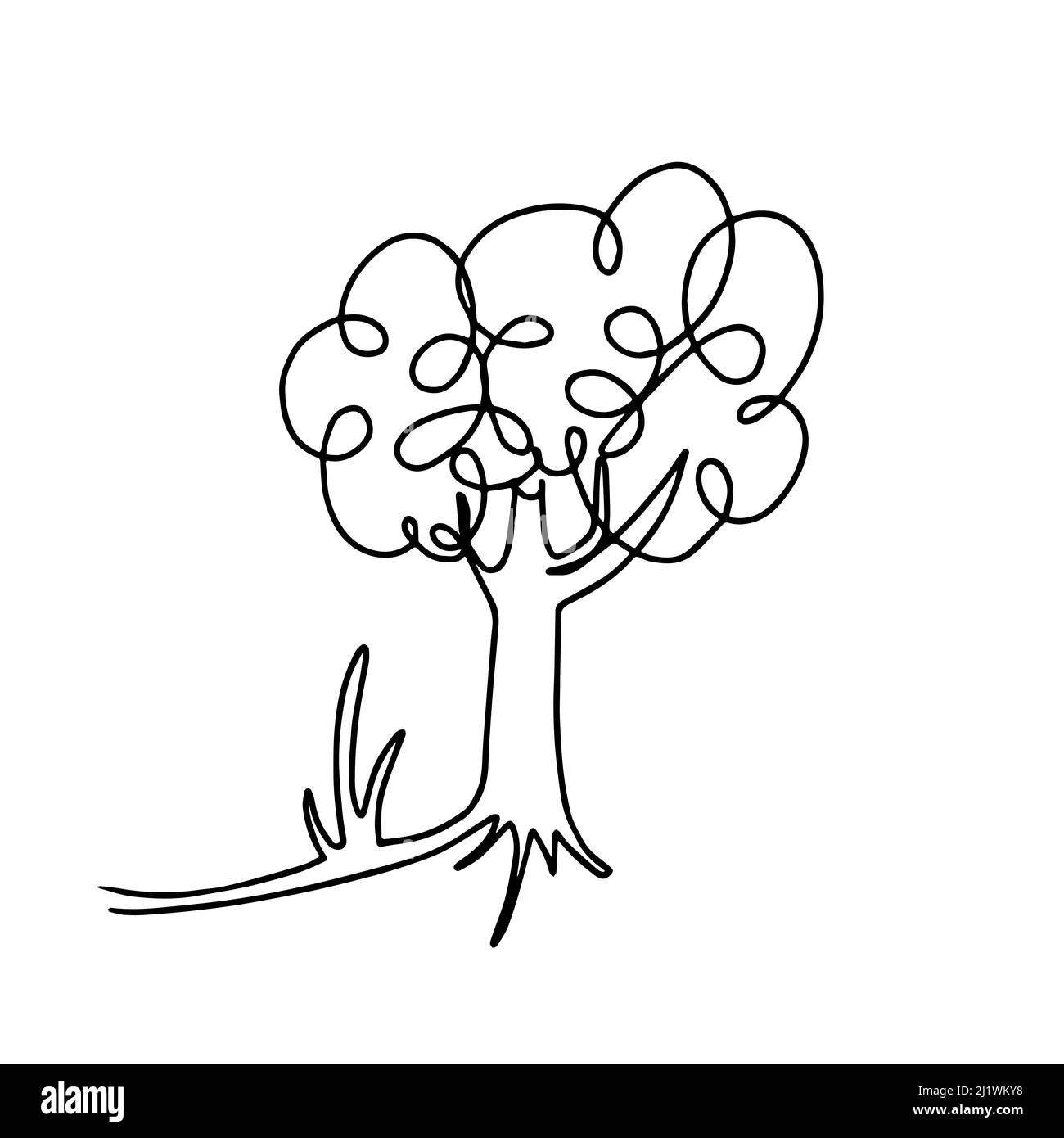 Tree in continuous one line style. Cute template in single line style ...