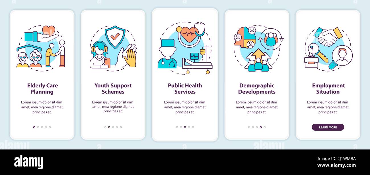 Social planning examples onboarding mobile app screen Stock Vector ...