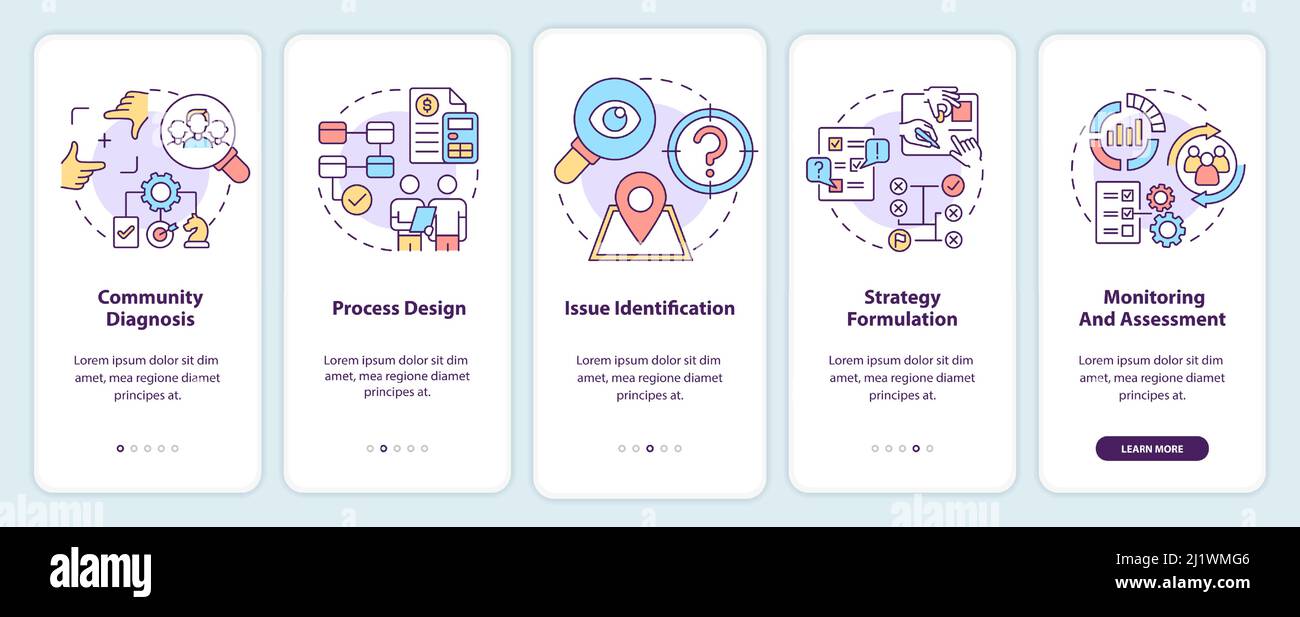 Social planning stages onboarding mobile app screen Stock Vector Image ...