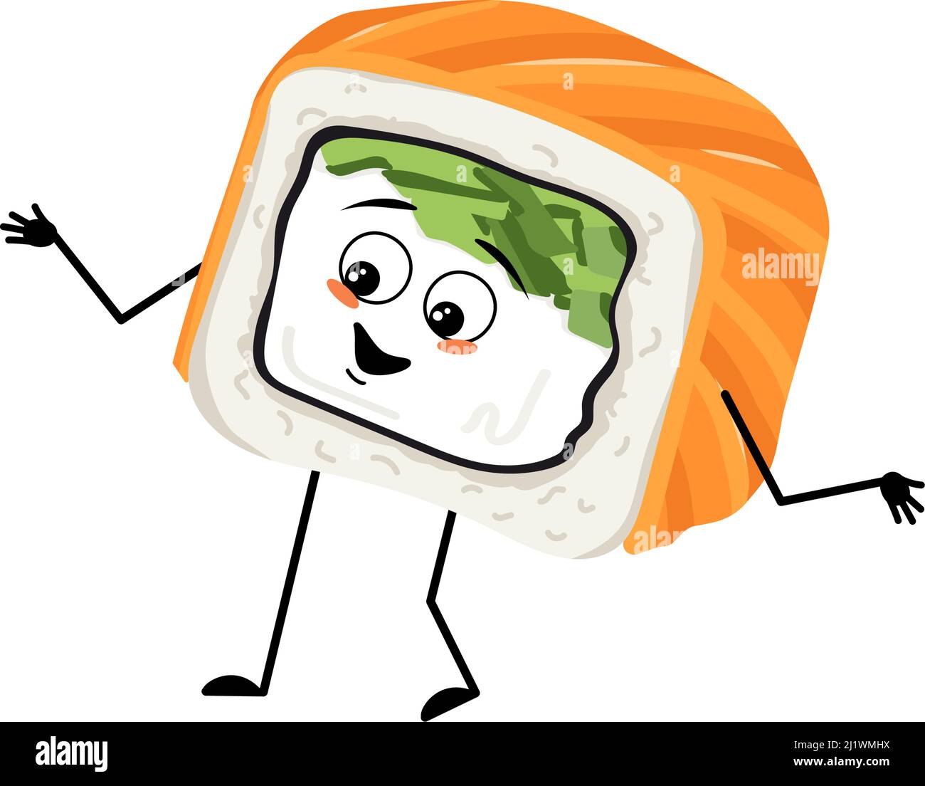 Sushi character with joyful emotions, happy face, smile, eyes, arms and ...