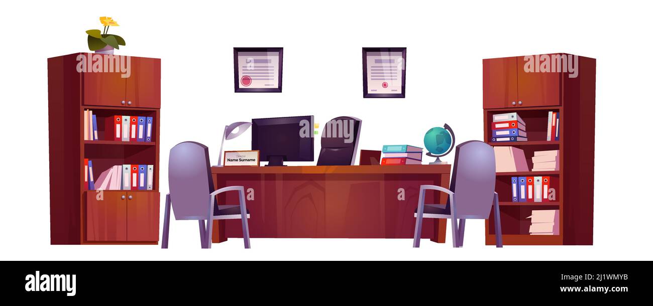 Principals office in school for meeting and talking with teachers, pupils and parents. Vector ...