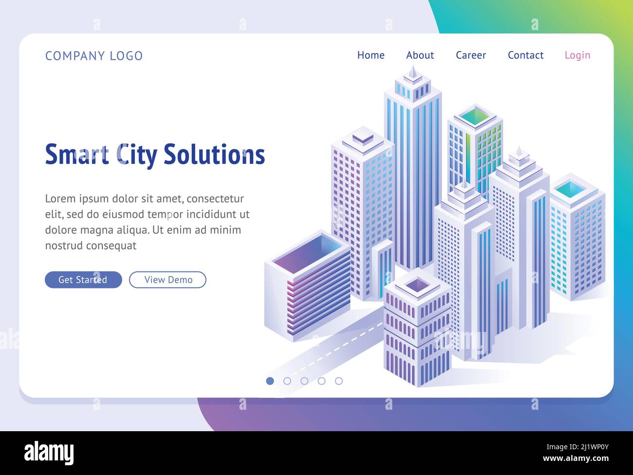 Smart city solutions banner. Isometric futuristic town with skyscrapers ...