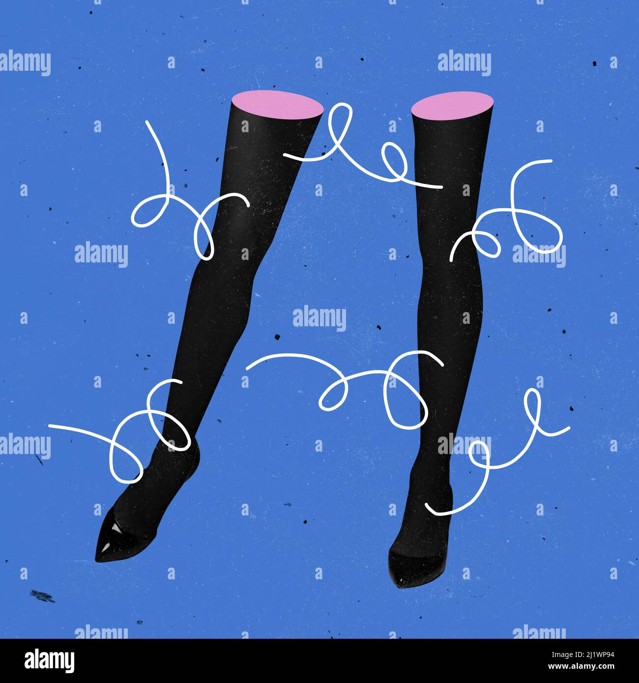 Contemporary art collage. Drawn design with female legs isolated over ...