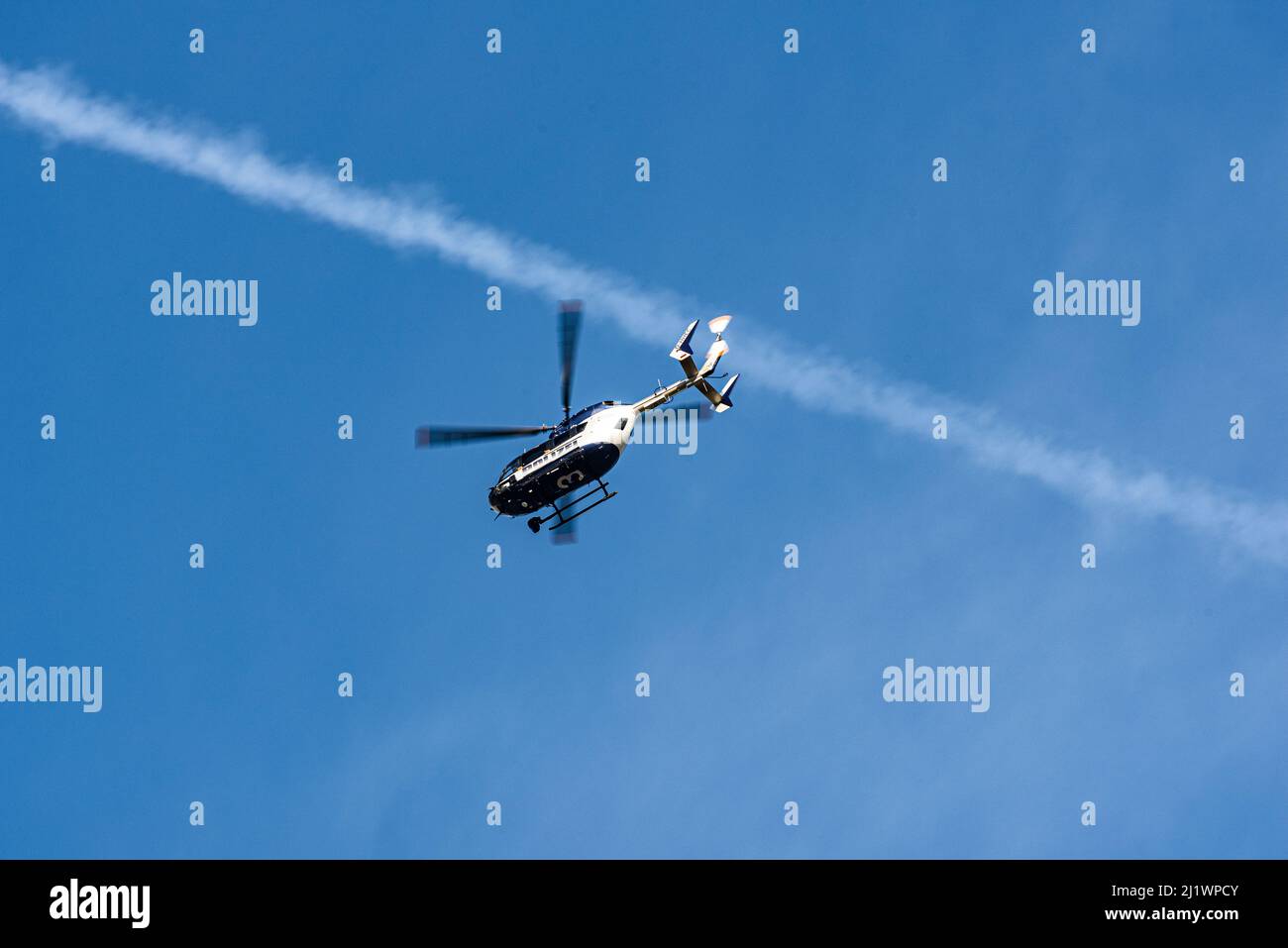 A police aviation aircraft in flight Stock Photo - Alamy