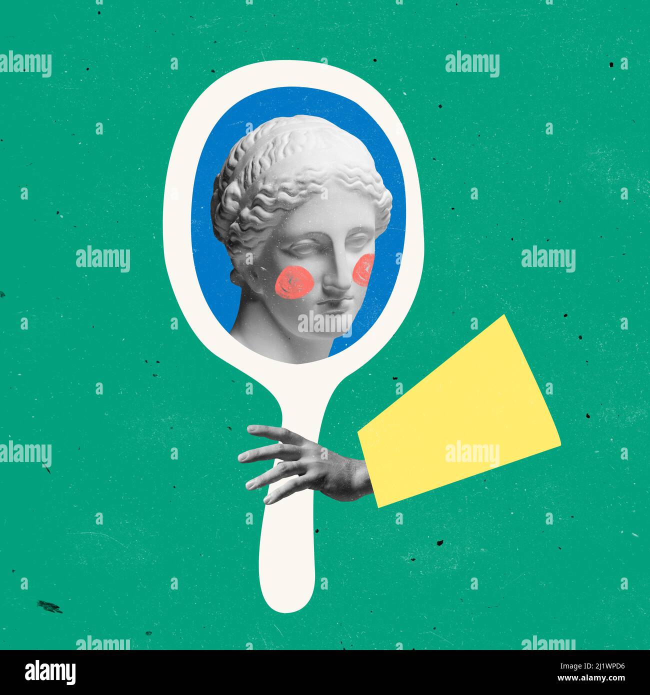 Contemporary art collage. Antique statue bust looking in mirror ...