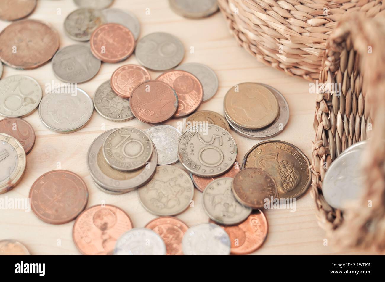 Close up of different coins money concept copy space . High quality ...