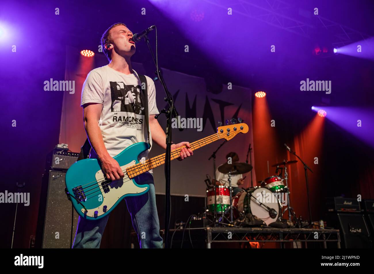 Manchester, UK. 26th March 2022. Josh Hardy, drummer Matt Boggis, and ...